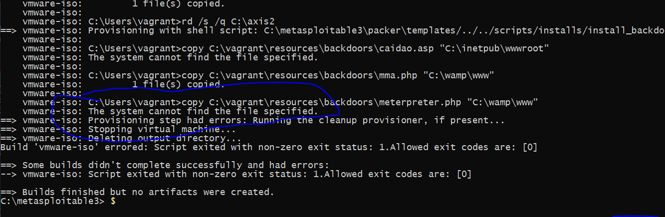 wmware-iso build errors on backdoor installs caidao and meterpreter.php · Issue #463 · rapid7 ...
