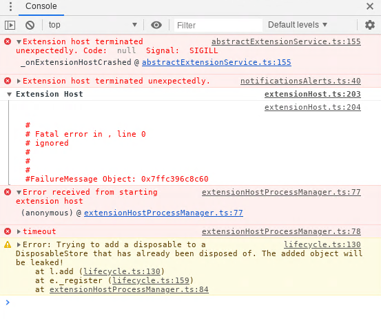Extension host terminated unexpectedly -- also with "--disable-extensions" · Issue #88012 ...