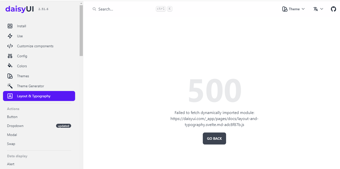 Error 500 · Issue 1799 · Saadeghi Daisyui · Github