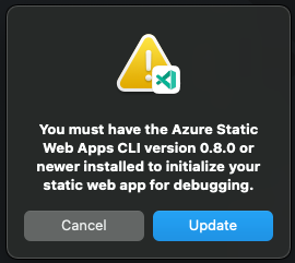 [Suggestion] Show "Install" button instead of "Update" in prompt if the SWA CLI is not yet ...