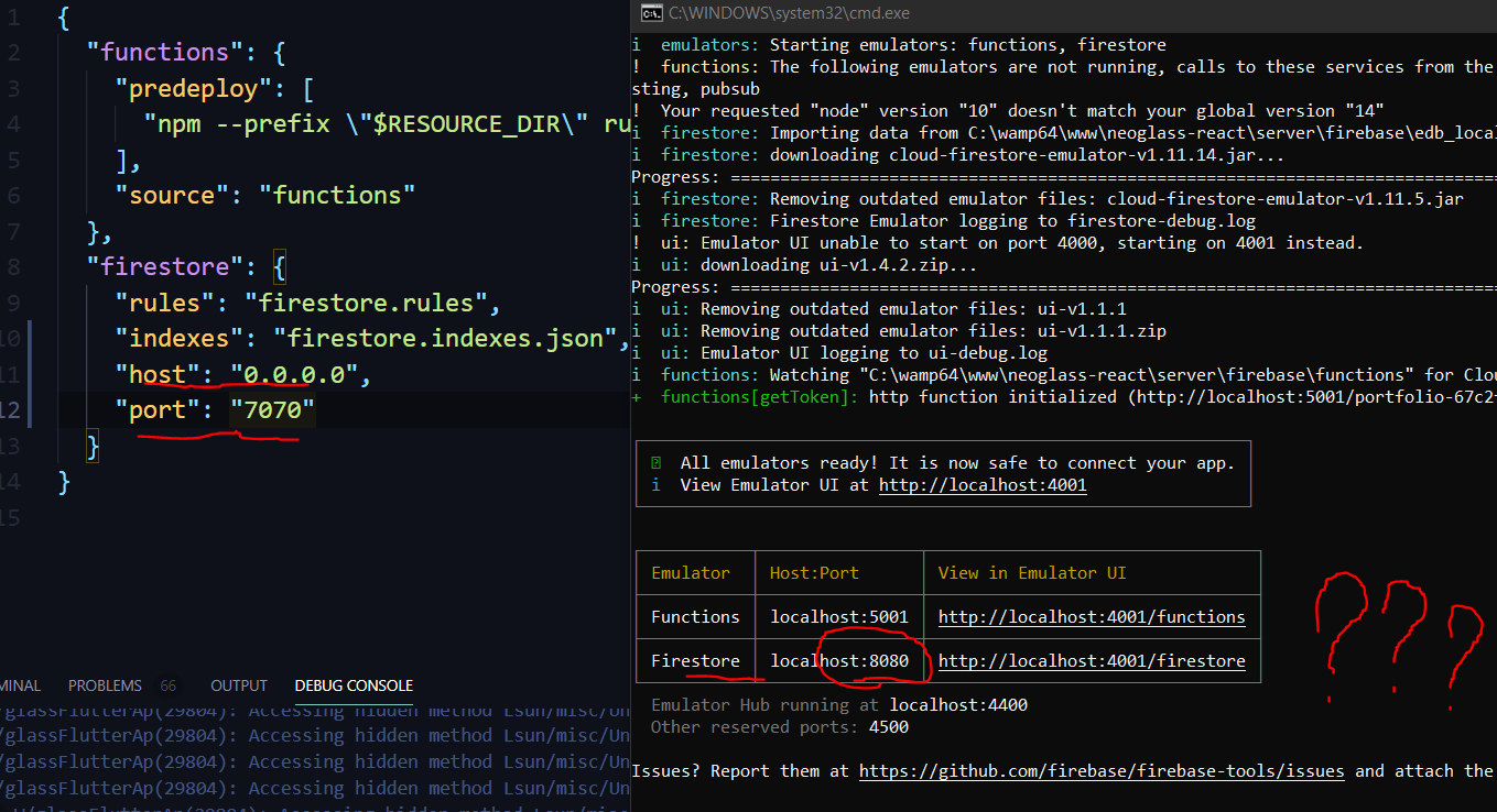 Firebase emulator firebase.json config "host" or "port" parameters not working · Issue #3290 ...