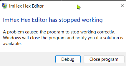 [Bug] Crash when loading up any file · Issue #881 · WerWolv/ImHex · GitHub