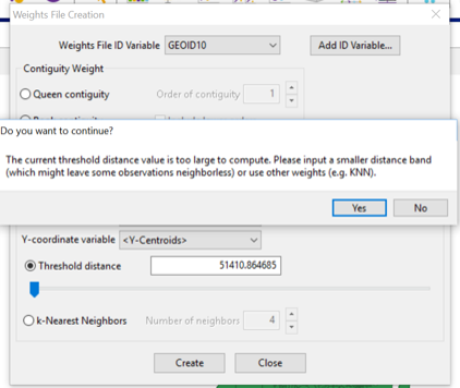 Problem with threshold distance spatial weights matrix · Issue #1312 · GeoDaCenter/geoda · GitHub