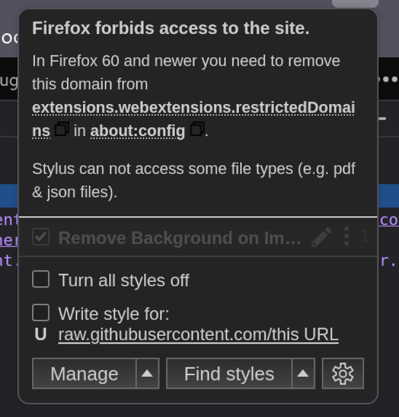 [Bug] Styles aren't added to raw.githubusercontent.com · Issue #1543 · openstyles/stylus · GitHub