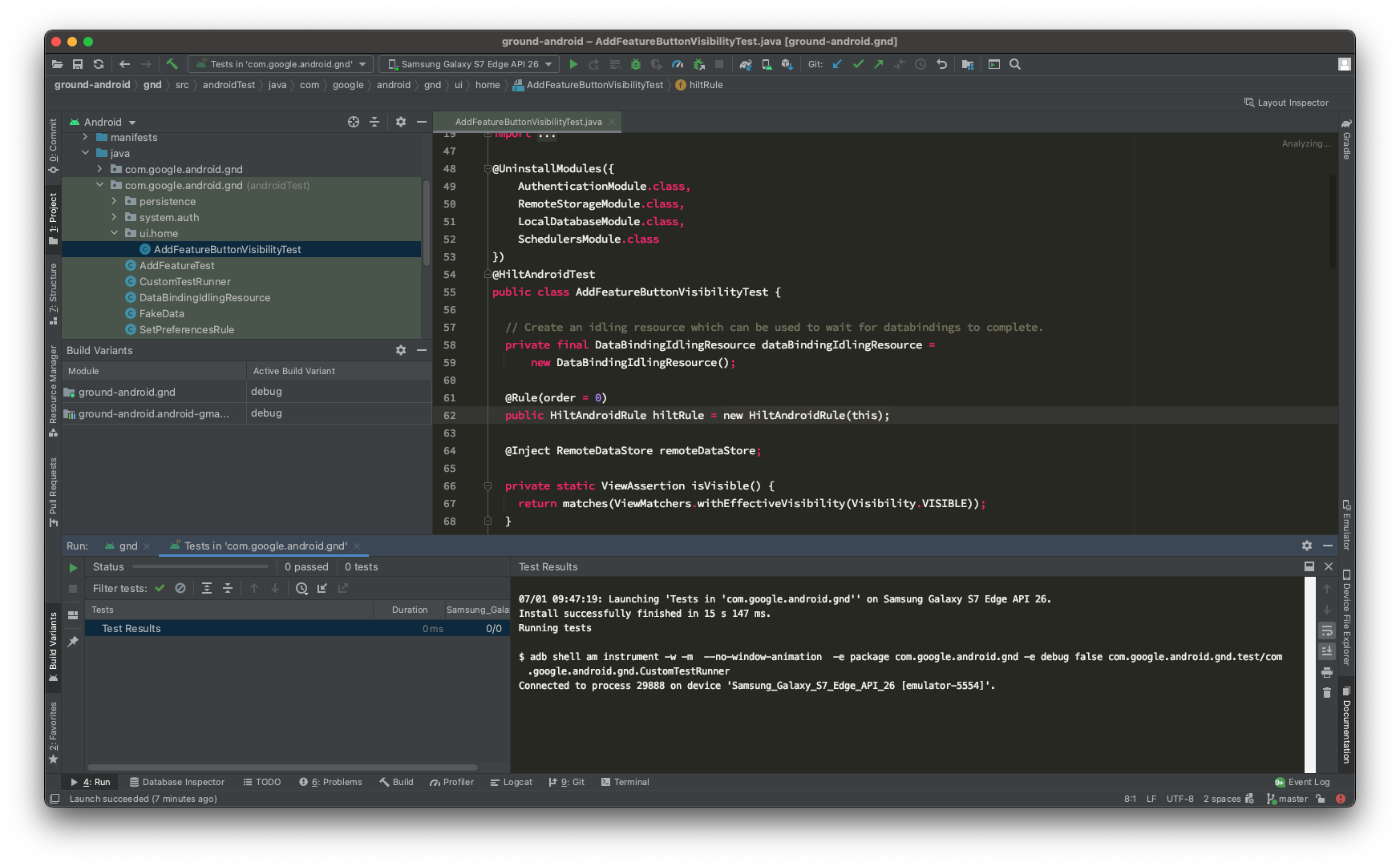 [Code health] Error running instrumentated tests in Android Studio ...