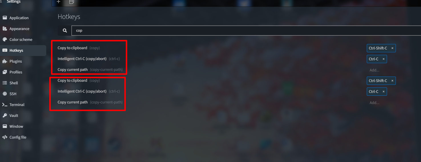 [BUG] hotkeys show twice on Hotkeys setting panel in file tabby/tabby-terminal/src/hotkeys.ts ...