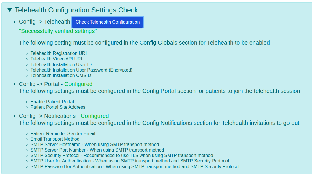 Telehealth Verify Settings button · Issue #6363 · openemr/openemr · GitHub
