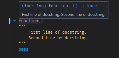 Line breaks not showing in docstring · Issue #1048 · microsoft/pylance-release · GitHub