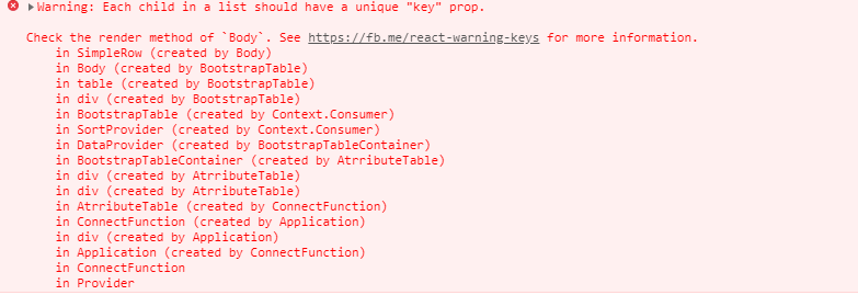 React Unique Key Error In Console · Issue 1192 · React Bootstrap Tablereact Bootstrap Table2