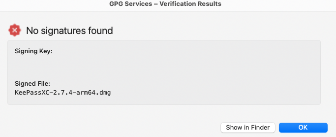 macOS Signature Verification using GPG Keychain · Issue #8919 · keepassxreboot/keepassxc · GitHub