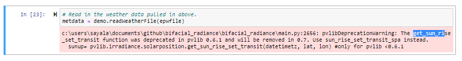 pvlib deprecation -- ugly warning on Journals · Issue #158 · NREL/bifacial_radiance · GitHub