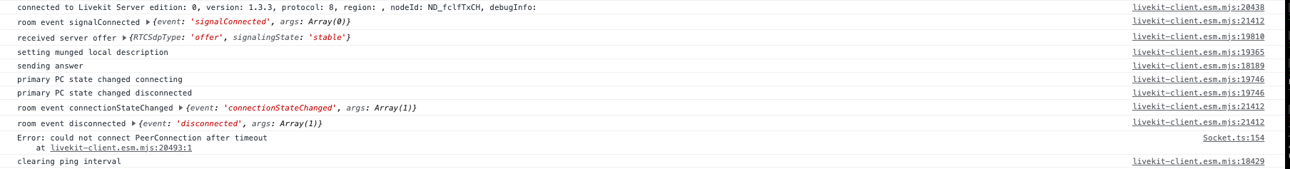 Could not connect PeerConnection after timeout · Issue #1299 · livekit/livekit · GitHub