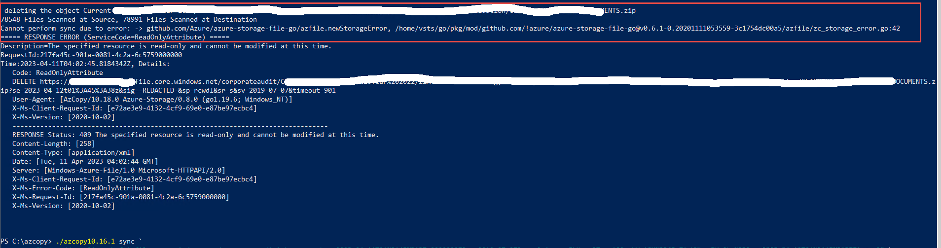 Azcopy V10 17 0 V10 18 0 Sync Crash When There Are Some Read Only Files In Destination Folder