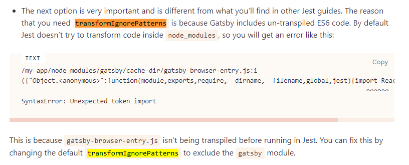 Jest Failing To Parse A File Due To `gatsby Link` `cannot Use Import 8621