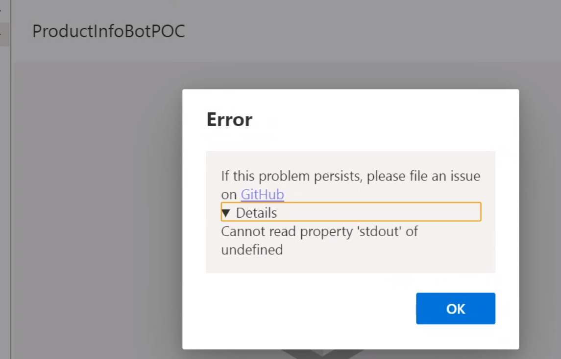 Error Modal With Cannot Read Property Stdout Text Pops Up After Opening A New Project 0359
