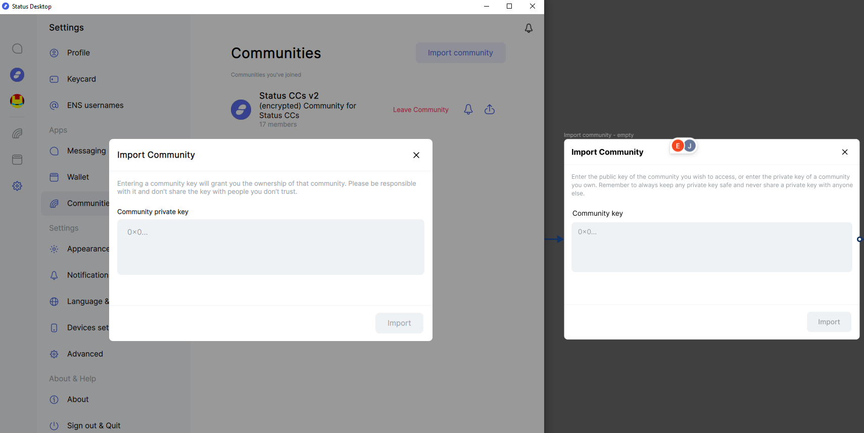 Copy in "Import Community" dialogue in Settings is incorrect · Issue #8339 · status-im/status ...