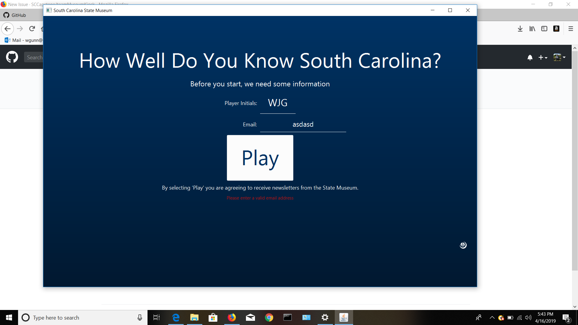 No indication of why you can't start quiz · Issue #132 · SCCapstone/teamMuseumKiosk · GitHub