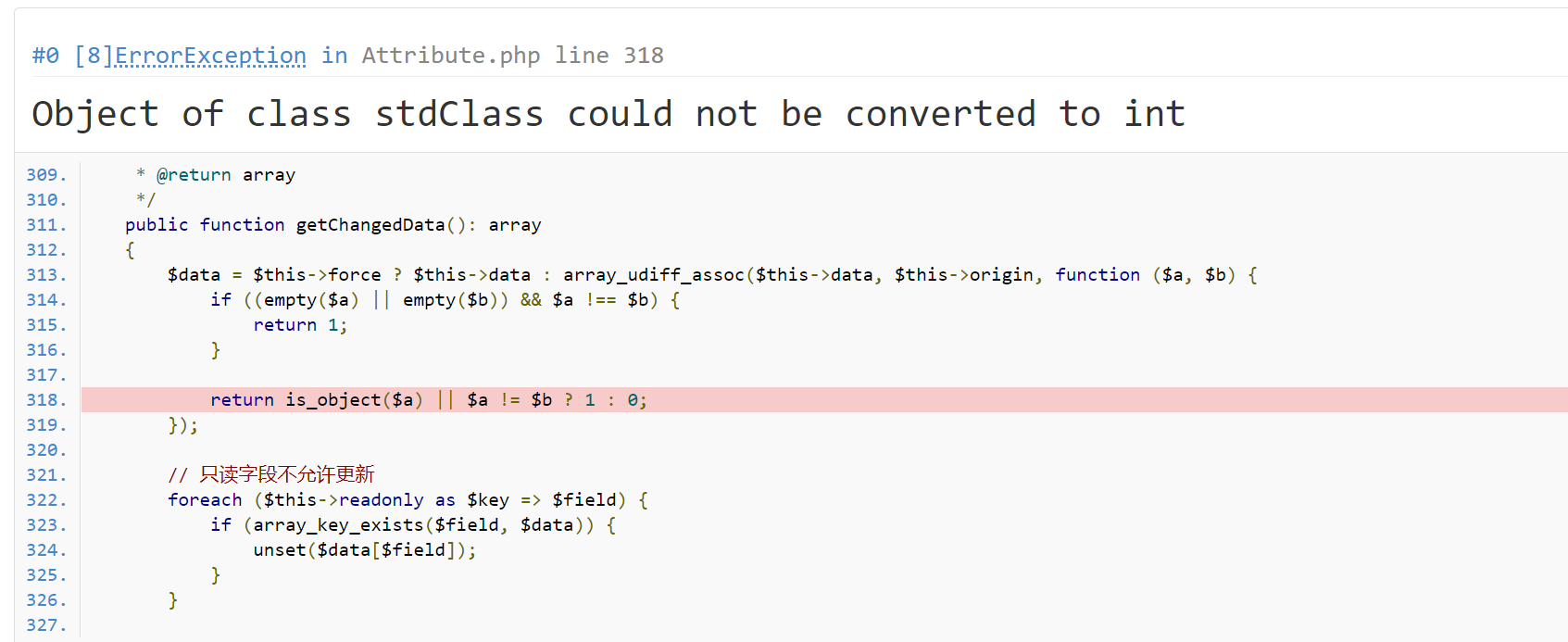 v2.0.54 getChangedData 报错 · Issue #367 · top-think/think-orm · GitHub