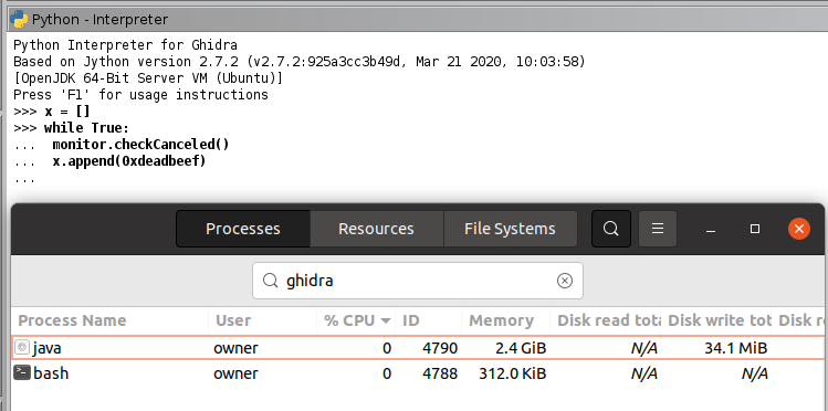 Jython Memory Overflow Hangs Ghidra · Issue #3326 · NationalSecurityAgency/ghidra · GitHub
