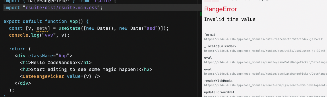 invalid value of DateRangePicker causing page crash · Issue #2756 · rsuite/rsuite · GitHub