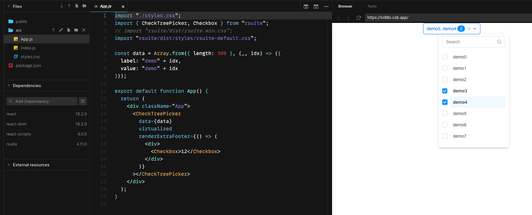 Extra footer of CheckTreePicker is invisible if we pass virtualized and renderExtraFooter params ...