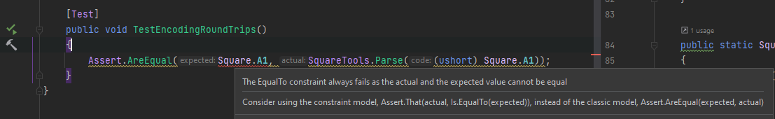 False positives for NUnit2021 (Incompatible types for EqualTo constraint) · Issue #464 · nunit ...