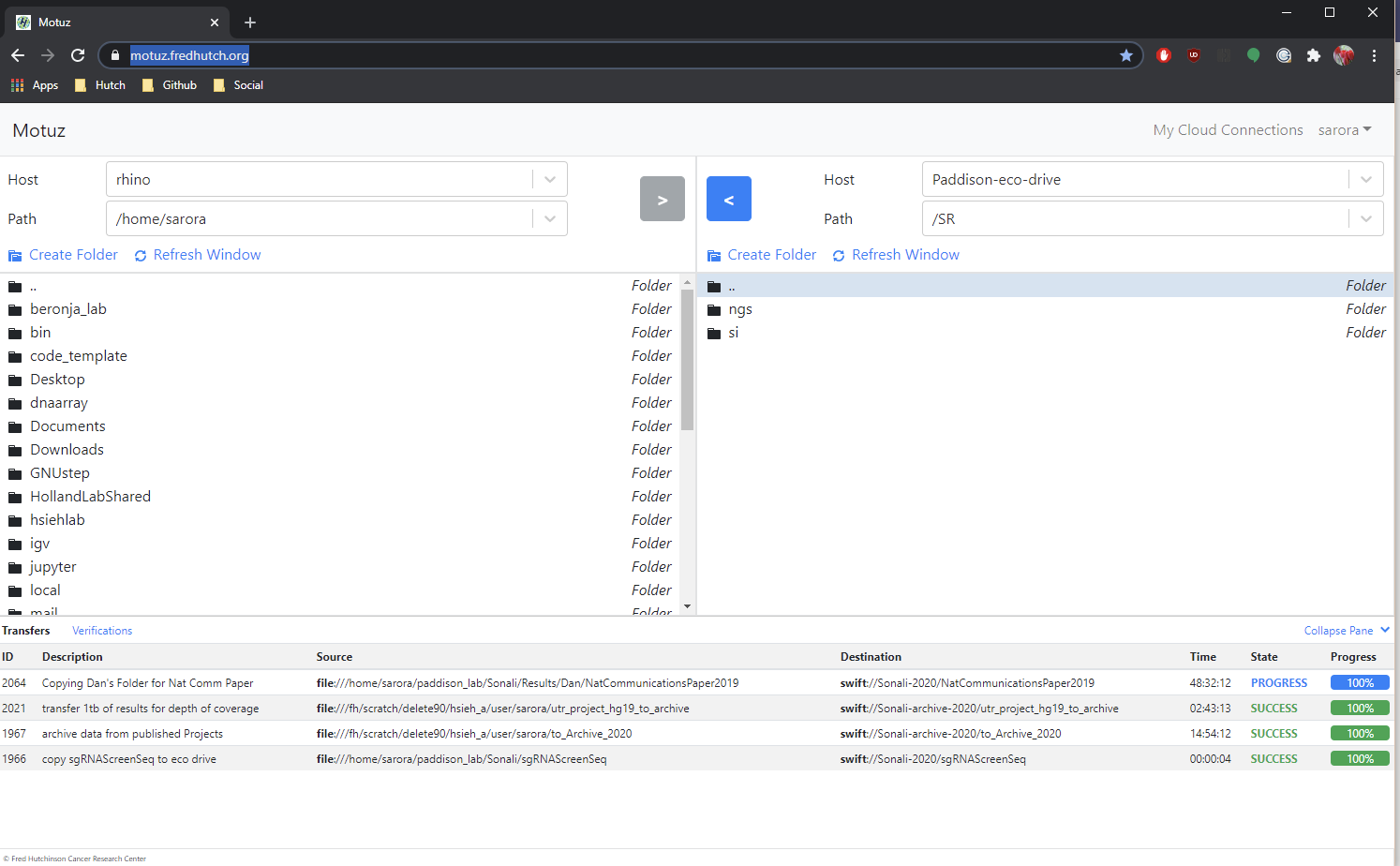 Copy is 100% complete but still shows up as "In Progress" · Issue #325 · FredHutch/motuz · GitHub
