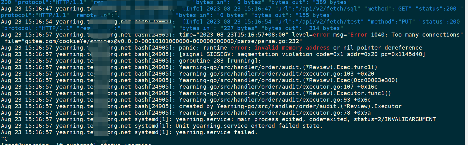 [Question] yearning进程异常退出 · Issue #892 · cookieY/Yearning · GitHub