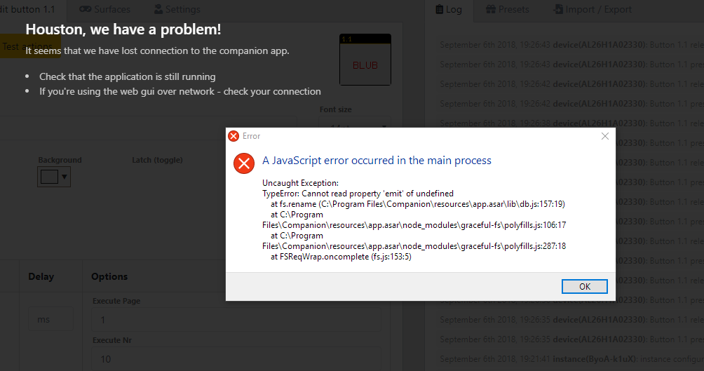 JS error on every action · Issue #220 · bitfocus/companion · GitHub