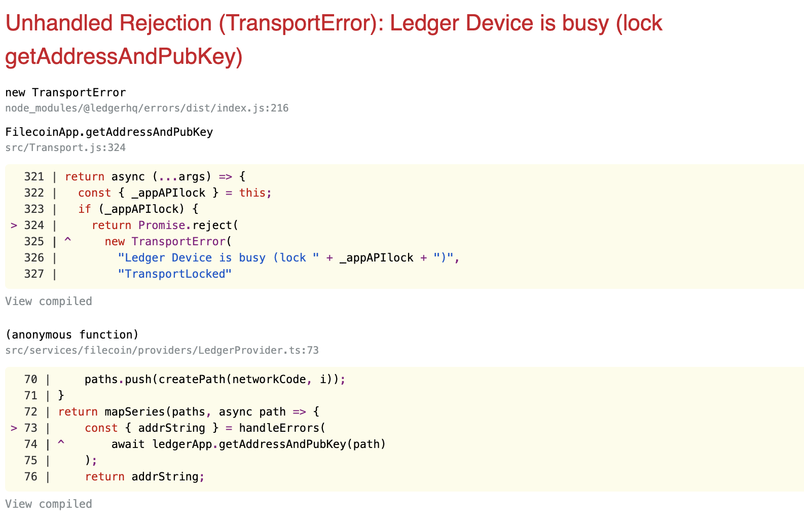 TransportError when trying to connect a FIL wallet · Issue #603 · LedgerHQ/ledgerjs · GitHub