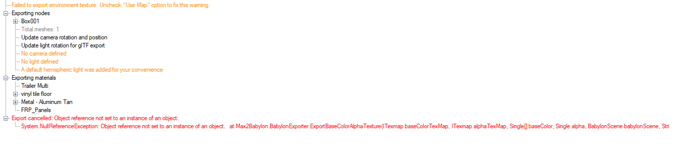 "Export Canceled: Object reference not set to an instance of an object." when exporting with ...