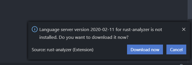 Language server version 2020-02-11 for rust-analyzer is not installed ...