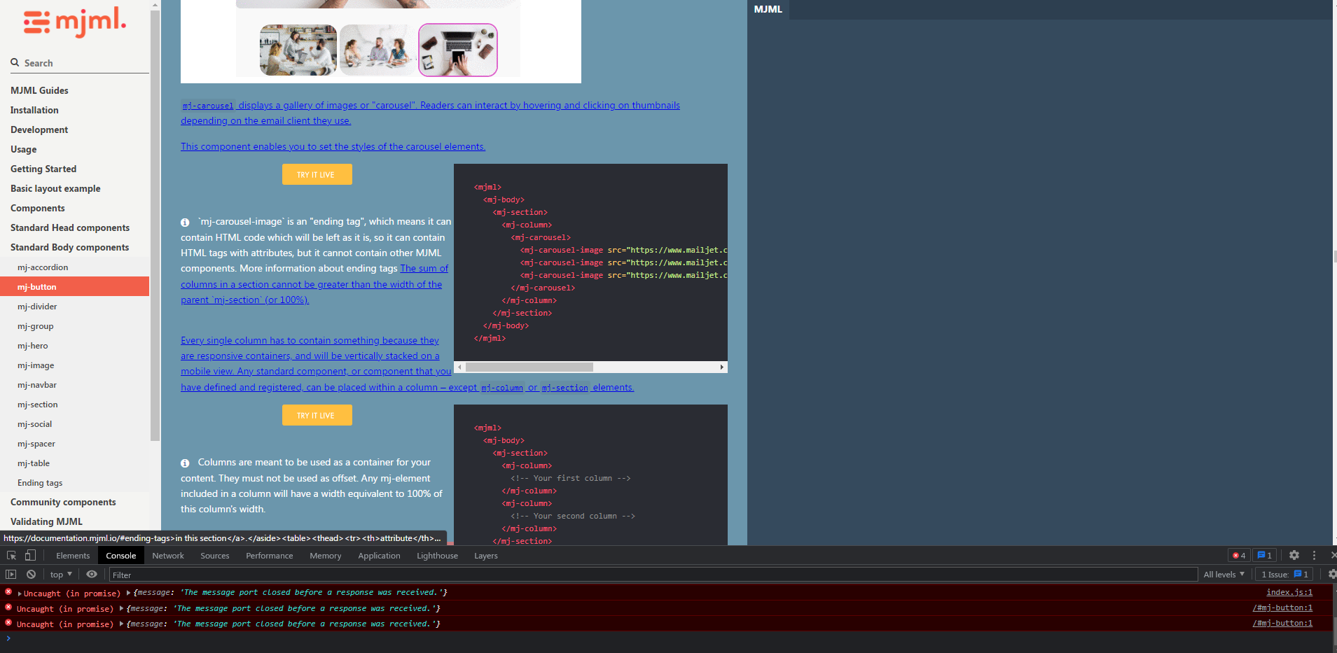 Documentation website is broken · Issue #2414 · mjmlio/mjml · GitHub