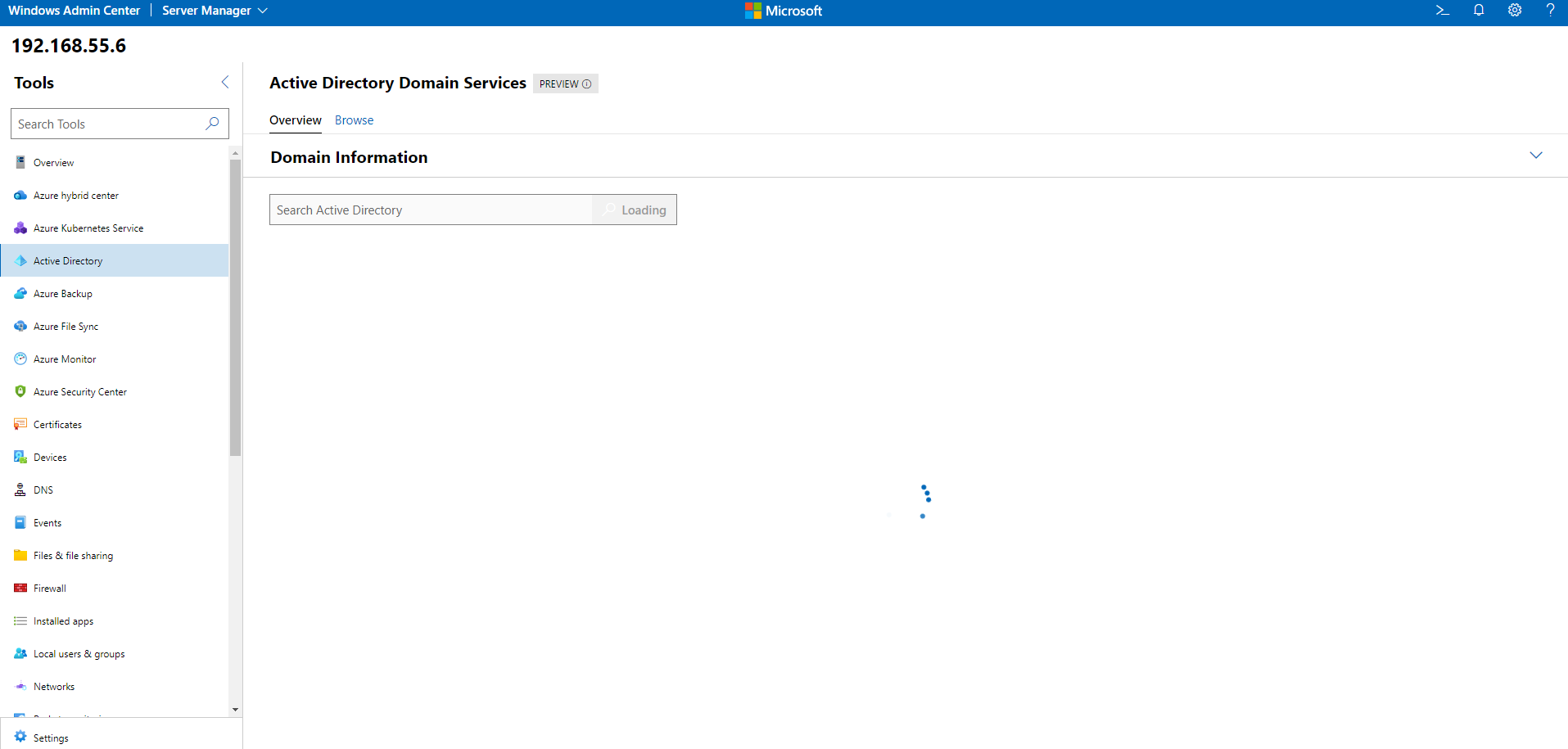 [WAC, GUI, Active Directory Services] - page is constantly loading ...
