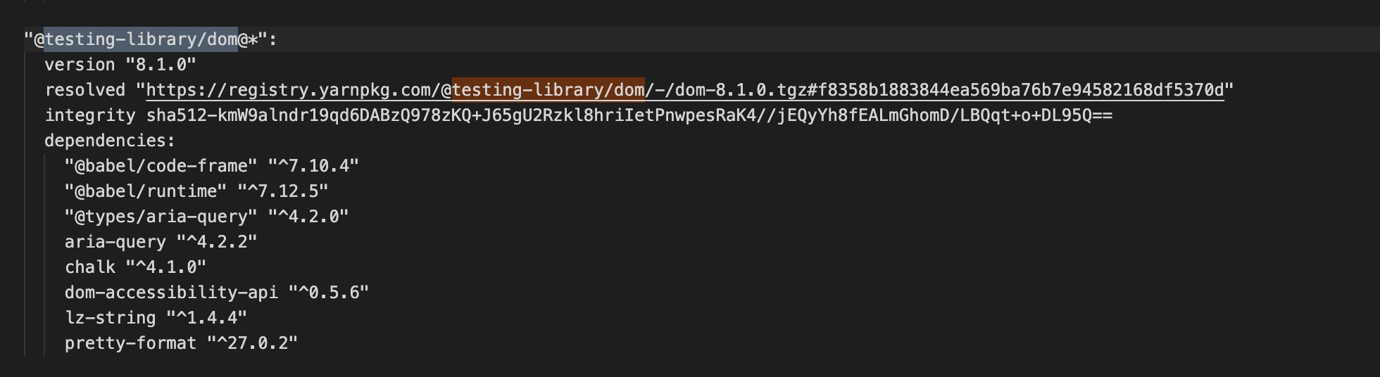 @testing-library/react needs lock @testing-library/dom version in ...