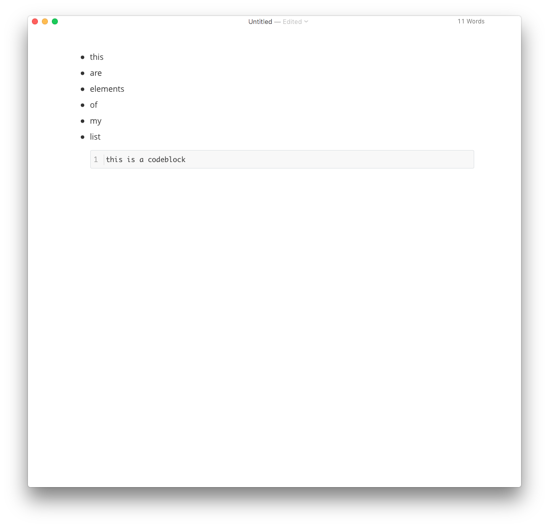 When a code block is added to a element of a list, and additional line ...