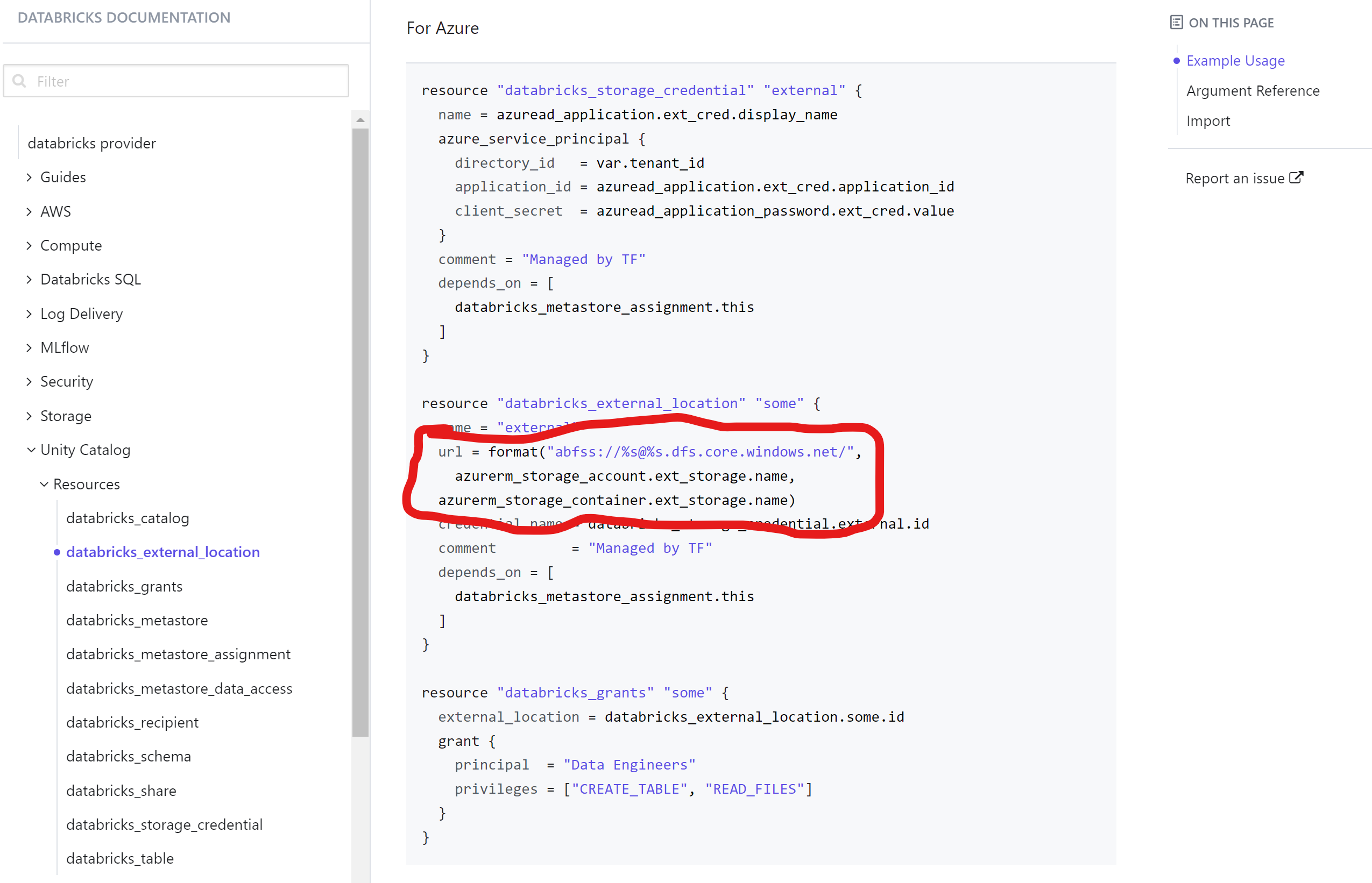 [DOC] Azure examlpe error in storage url formatting · Issue #1695 · databricks/terraform ...