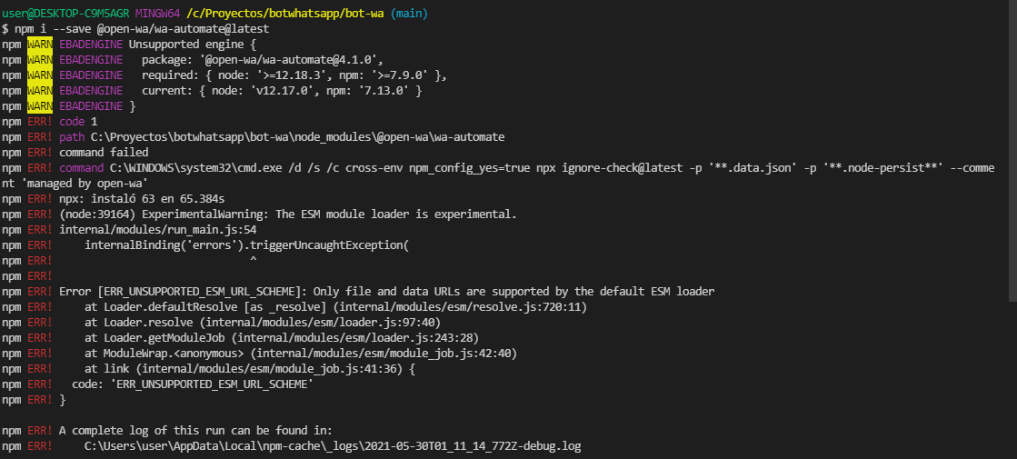Only file and data URLs are supported by the default ESM loader · Issue #1738 · open-wa/wa ...