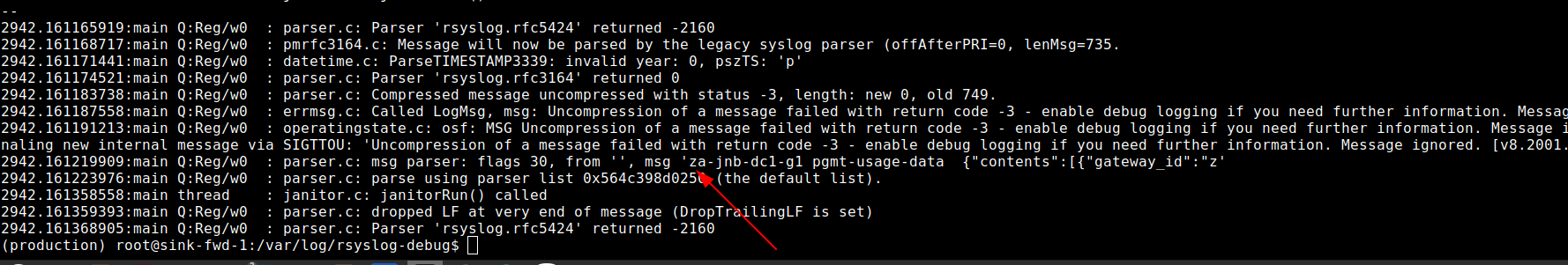 Uncompression of a message failed with return code -3 - enable debug logging if you need further ...
