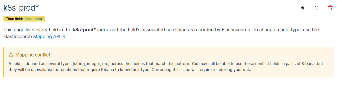 Mapping conflicts in index pattern in AWS Elasticsearch after first ...