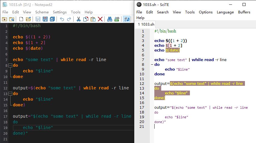 Bash Command Substitution Highlighting · Issue 153 · Scintillaorg