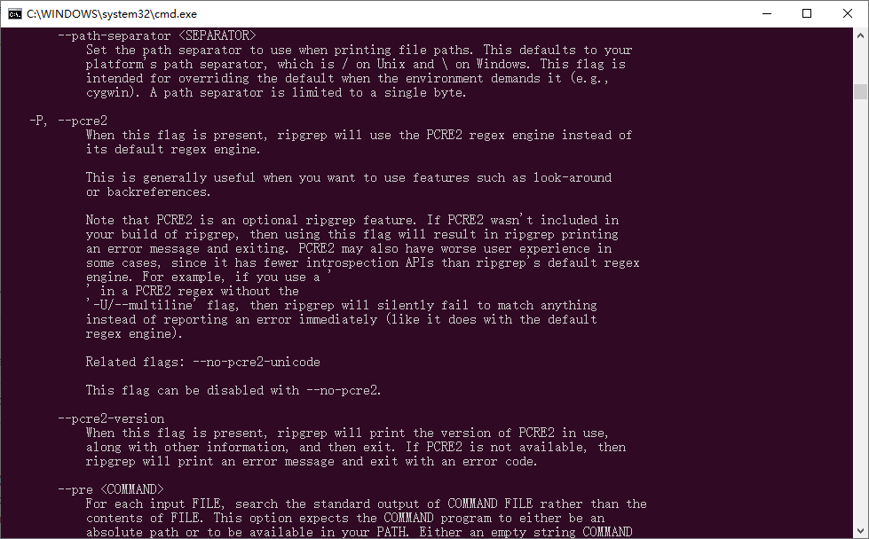 Tiny bug in document for `-P, --pcre2` option · Issue #1551 · BurntSushi/ripgrep · GitHub