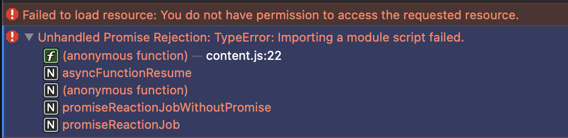 Safari extension: TypeError importing a module script failed in js ...