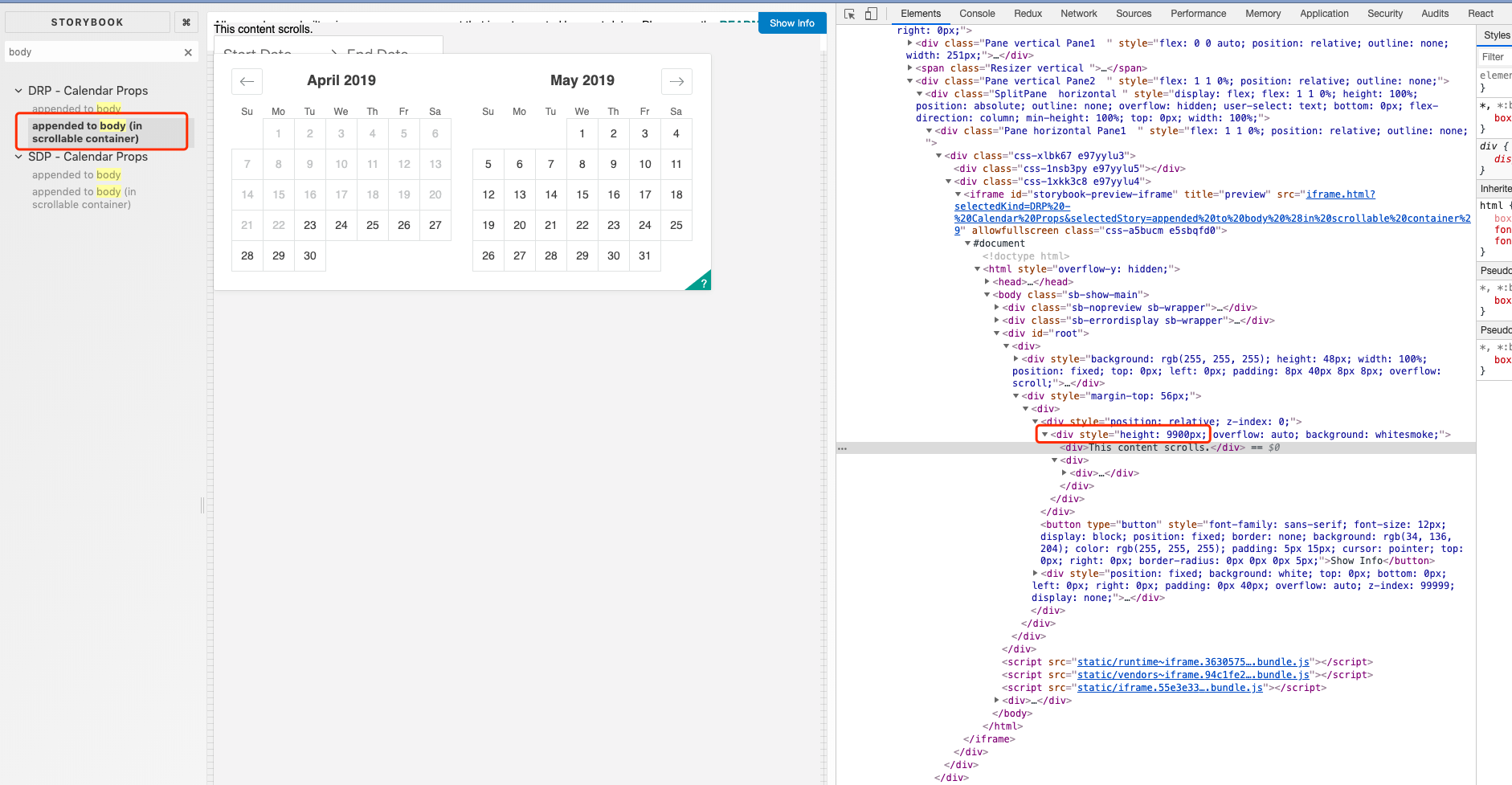 AppendToBody Calendar Position Is Wrong When Scroll Body Issue 1628 React dates react 