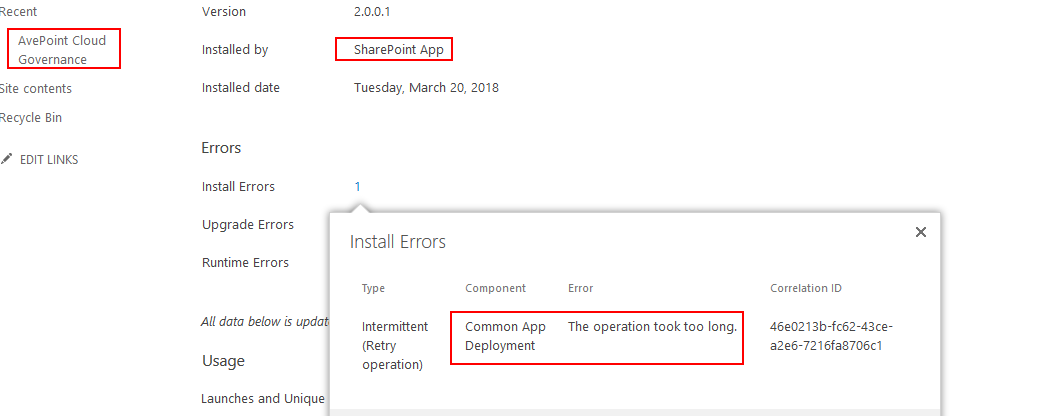 ALM API install provider-host app from tenant app catalog site failed ...
