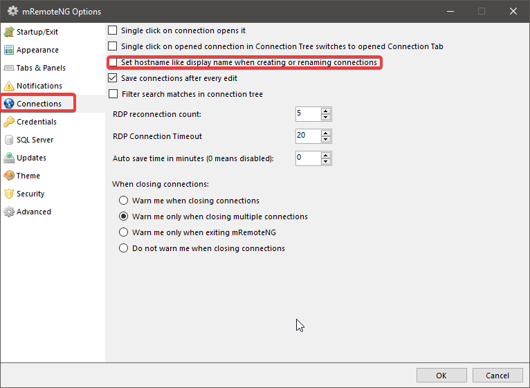 Editing the display name causes the connection hostname to be replaced by the display name ...
