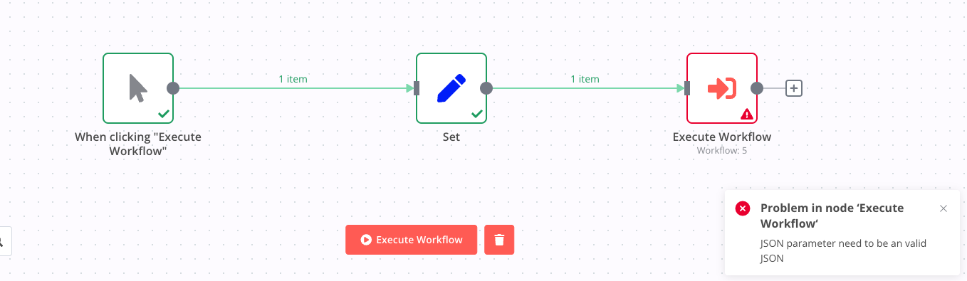‘execute Workflow‘ Node Always Return Error `json Parameter Need To Be