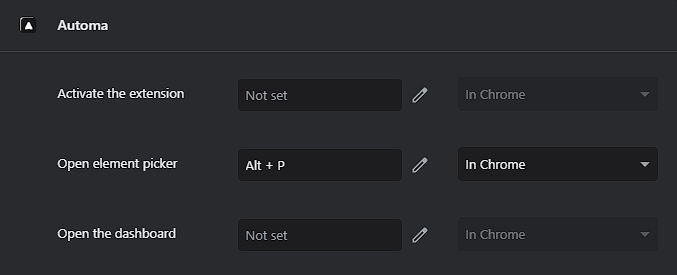 Keyboard Shortcuts settings not working properly · Issue #1537 · AutomaApp/automa · GitHub