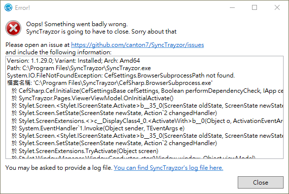 SyncTrayzor crashes, the error message inform me to report this issue. · Issue #694 · canton7 ...