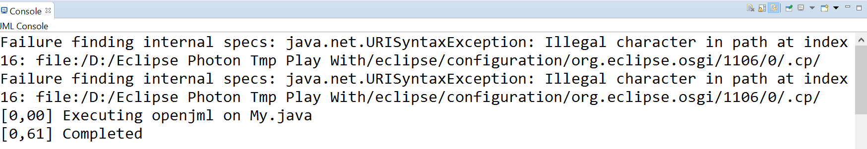 Eclipse plugin for Eclipse Photon gives "Failure finding internal specs: java.net ...